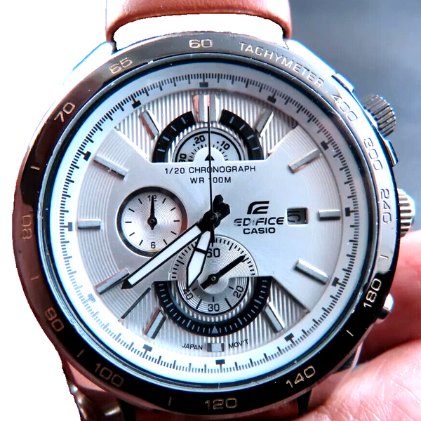 CASIO EDIFICE JAPAN, WHITE DIAL,CHRONOGRAPH, ST.STEEL,MENS QUARTZ. EFR ...