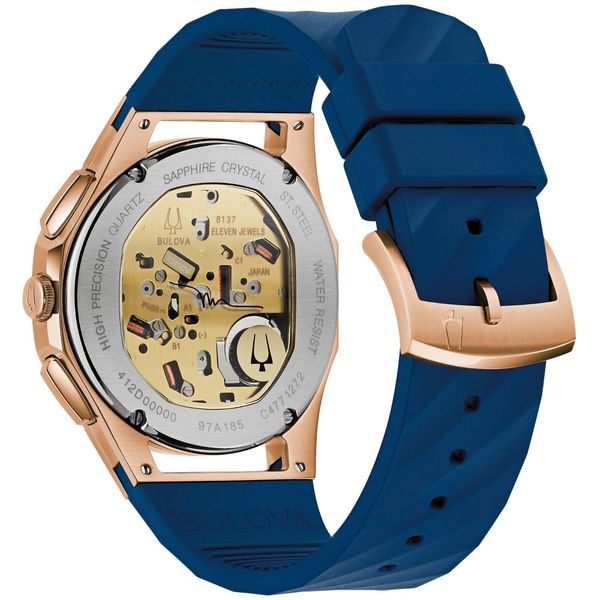 Bulova Men's Curved Chronograph Quartz Blue EPDM Rubber Watch 44 MM ...
