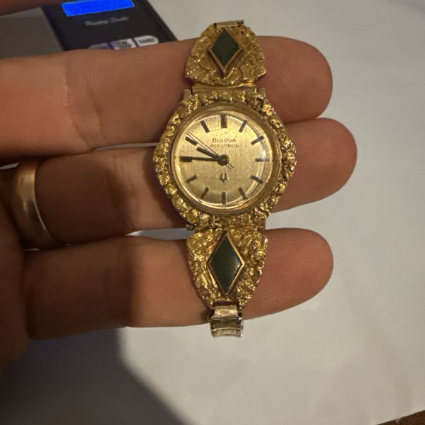 Vintage Bulova Accutron 14K Alaska Gold Nugget Watch Heavy Jade Lady 38 ...