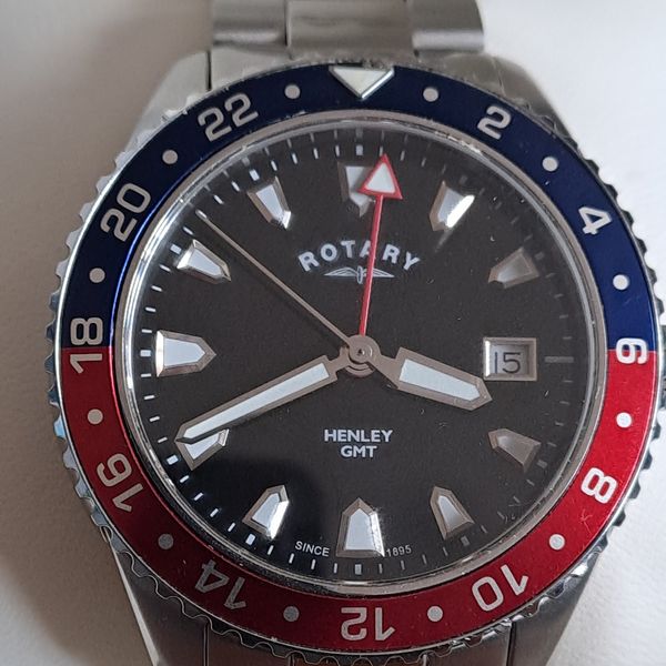 Mens Rotary Henley GMT Pepsi Steel Watch Quartz Working & Boxed ...
