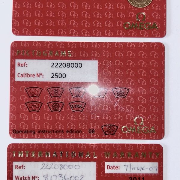OMEGA 2220.80.00 Certificate Pictogram Warranty Card Cards for ...
