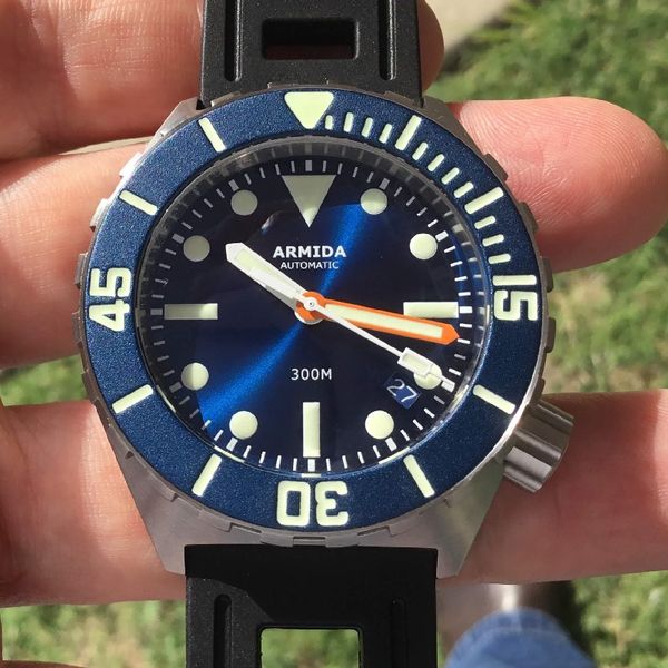 SOLD: Armida A1 42mm Blue Sunray Dial Orange Minute, 98%: $280 ...