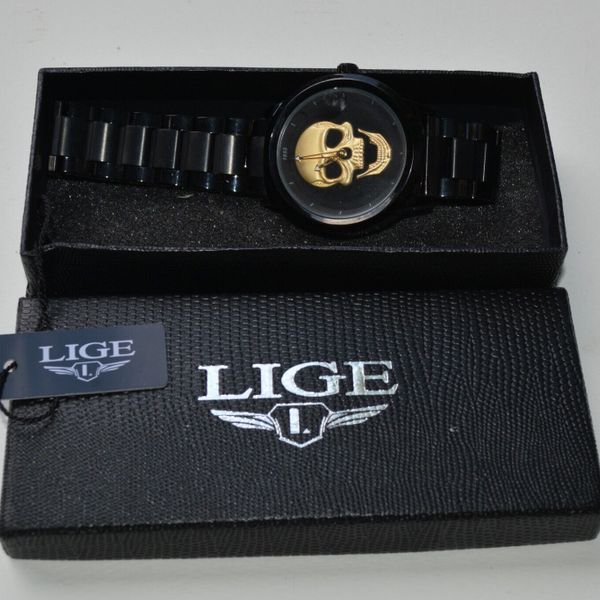 Lige 1853 For Dream Gold Scull Stainless & Ceramic Black Men watch ...