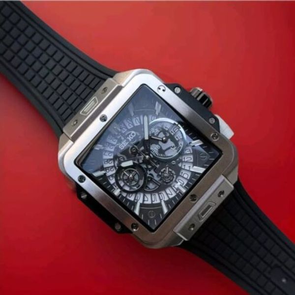 Seiko MOD SQUARE HOLLOW BLACK CHRONOGRAPH VK63 MOVEMENT MEN'S WATCH NEW ...