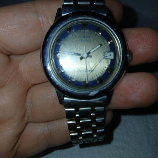 1970's Timex DynaBeat Electric Silver & Blue Dial Wrist Watch ...