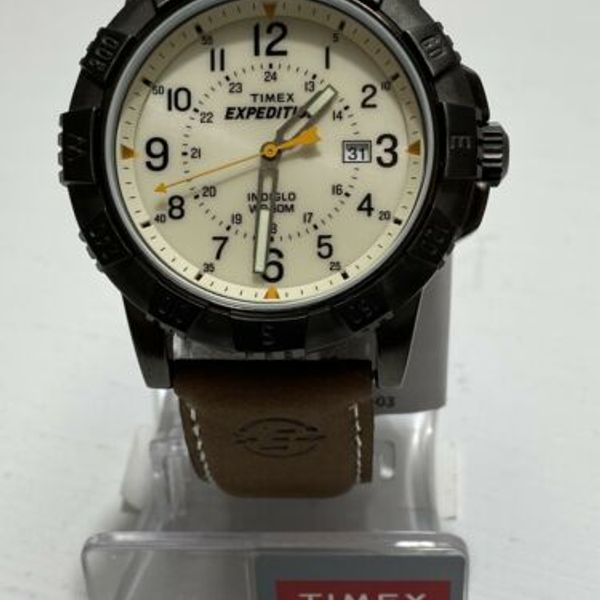 Timex Expedition Rugged Compass Indiglo creme/brown leather strap ...