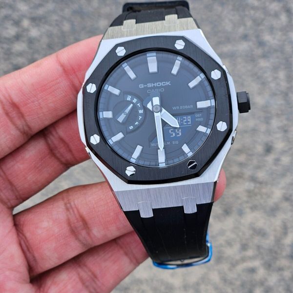 Casio G-Shock GA-2100 Custom Mod â Stainless Steel Bezel & Black Strap ...