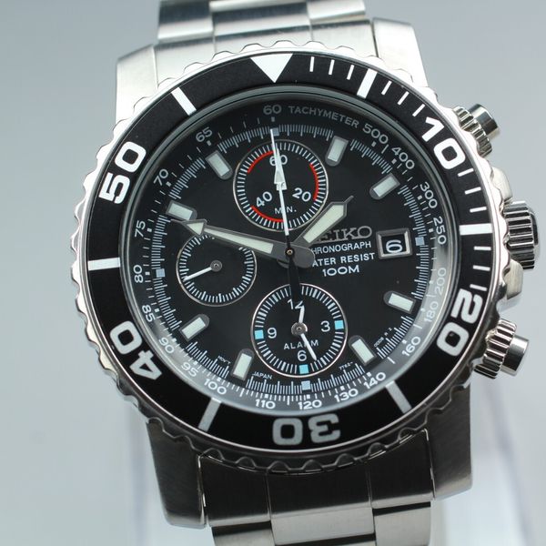 [Near MINT / Full Set] SEIKO 7T62-0CV0 Chronograph Black Qz Men's Watch ...