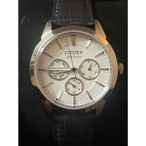 Citizen Watch Silver Dial Black Face Leather Band ECO Drive ...