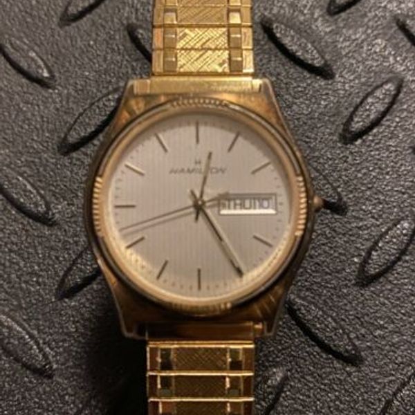 Menâ s Hamilton Quartz 8640 Day Date Gold Tone Wrist Watch ...