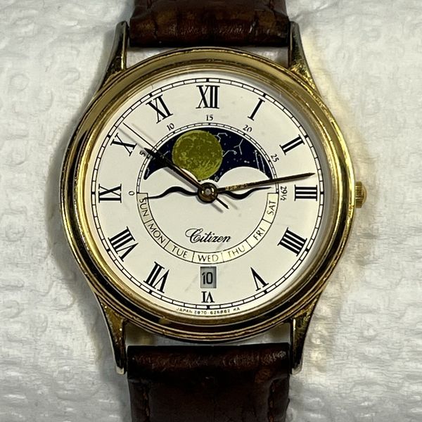 Vintage Citizen Moon Phase Gold Tone Calendar Watch 2870-268393 - New ...
