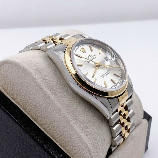 Rolex Datejust 16203 Silver Dial 18K Yellow Gold Stainless Steel Box ...