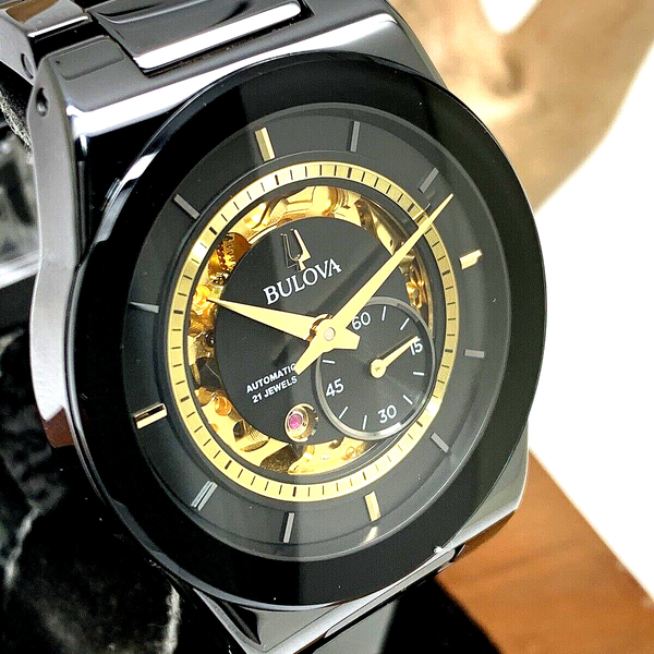 Bulova Men's Watch 98A291 Millennia Automatic Skeleton Gold Black Dial ...