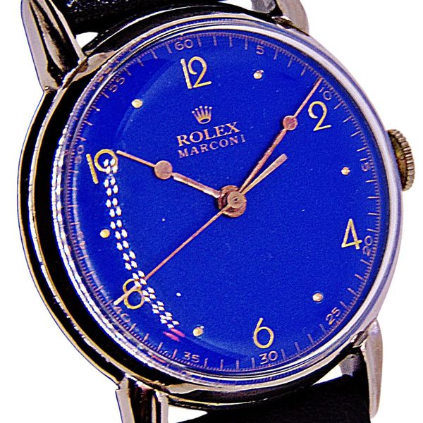 Vintage ROLEX Marconi blue dial fancy lugs mens watch just serviced ...
