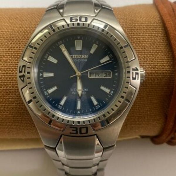 CITIZEN Men’s Titanium Watch ECO DRIVE WR 100 E101- K004403 Day & Date ...