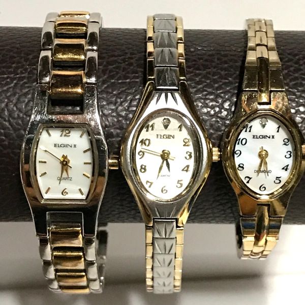Vintage Watch lot of 3, Elgin Quartz Diamond Dial Ladies Dress Watch ...