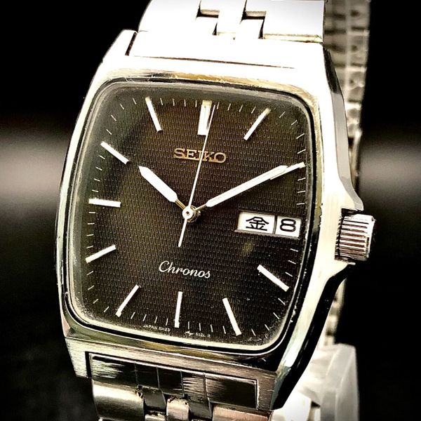 SEIKO WATCH CHRONOS ANTIMAGNETIC QUARTZ 5H23-5110 BLACK DAY DATE "KANJI ...