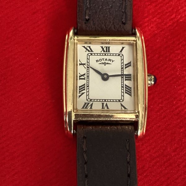Vintage Ladies Rotary Tank Watch with Sapphire Blue Crown & Brown ...