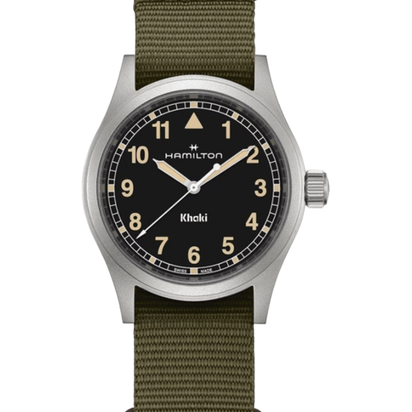 New Hamilton Khaki Field Quartz Black Dial Green Fabric Men's Watch ...