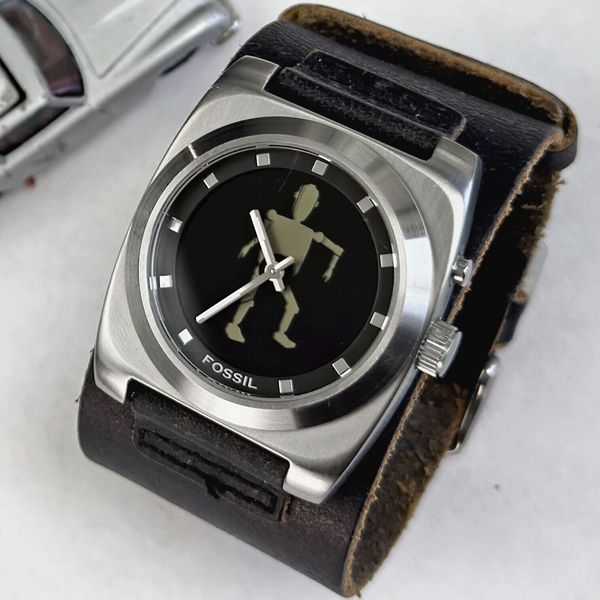 Fossil BIG TIC Digi-Animated Robot Stainless Steel Case Leather Cuff ...