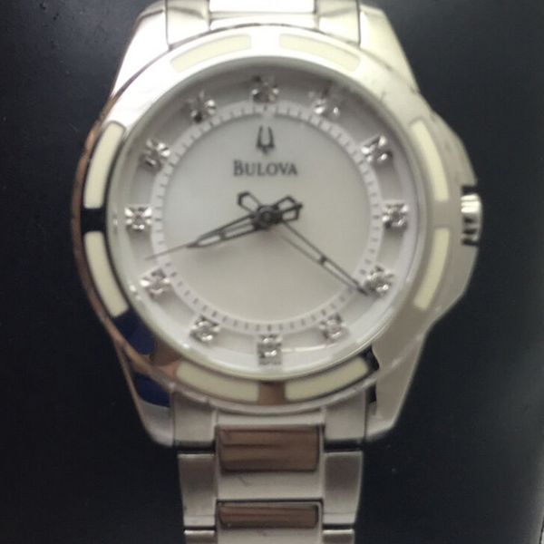 Bulova Diamond Accent Mother Pearl Dial Stainless Steel Ladies Watch ...