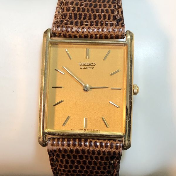 Vintage Seiko Tank Watch Men 25mm Gold Tone 5Y30-5060 Leather Band New Battery | WatchCharts ...