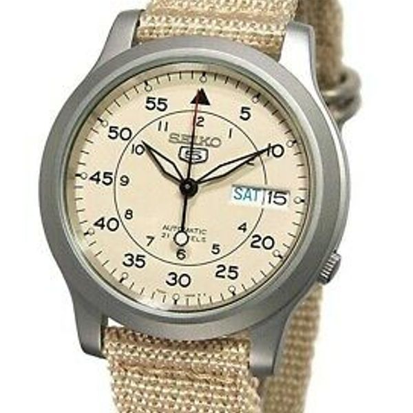 SEIKO 5 SNK803K2 AUTOMATIC military WATCH (CAL.7S26C) Beige face nylon ...