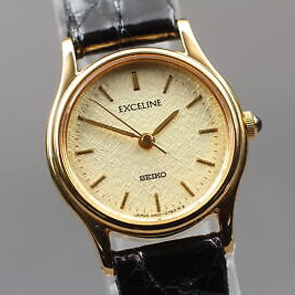 [Near MINT] Vintage SEIKO Exceline 4N21-0390 Gold Dial Quartz Women's ...