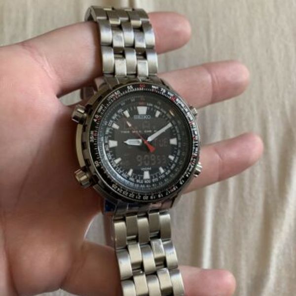 Seiko Sky Professional SNJ017 World Time Pilot Alarm Chronograph RARE ...