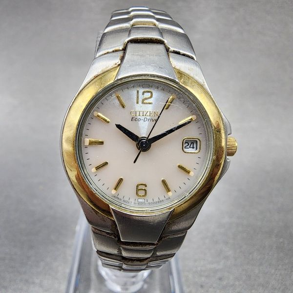 Citizen Eco-Drive Watch Women 25mm MOP Dial Two Tone Date Round E010 ...