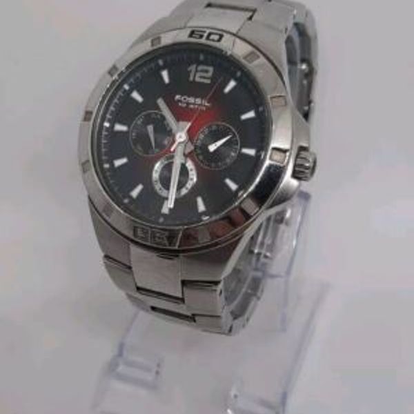 RARE & RUNNING! Fossil MIDNIGHT RED Men's Watch w/Date & Triple ...