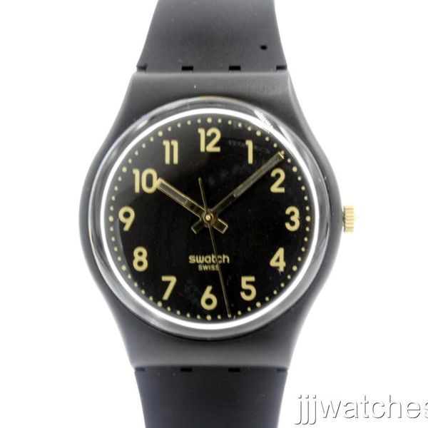New Swiss Swatch Classic Golden Tac Black Silicone Watch 35mm GB274 $75 ...