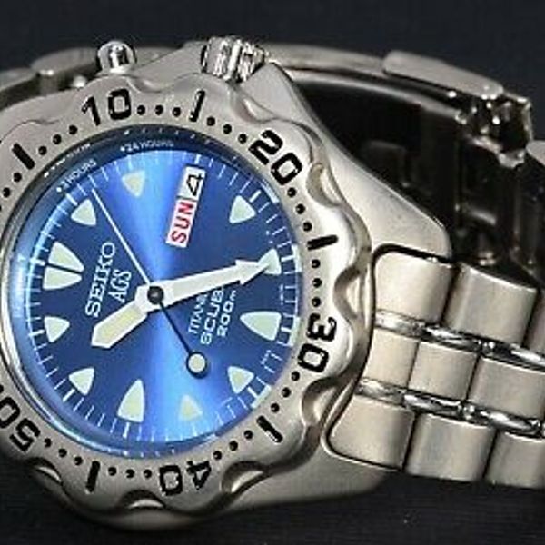 Seiko 5M23-6B40 SBBW025 Blue dial Scuba 200m Diver AGS/Kinetic Titanium ...
