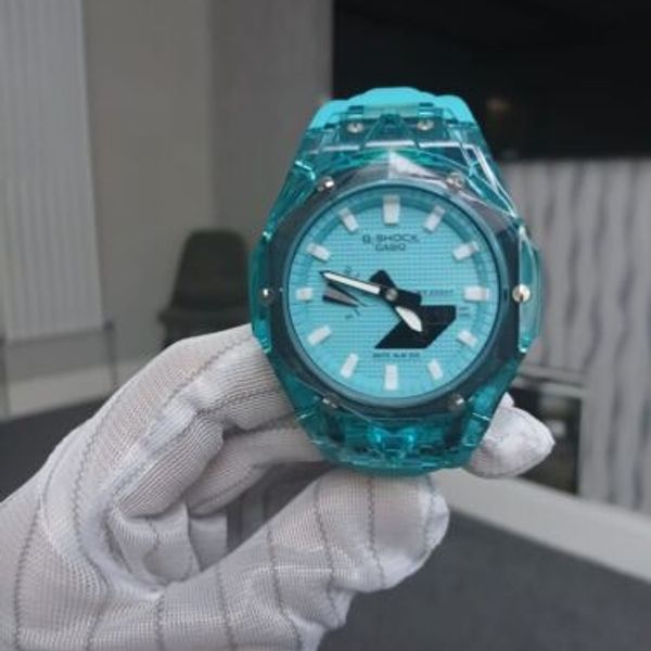 Casio G-Shock GA-2100-1A2ER "Glacier" Cyan Dial Custom Casioak Steel ...