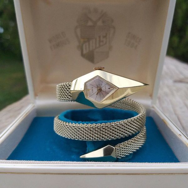 RARE Oris ladies bangle snake watch + orginal box!! Art deco costume ...
