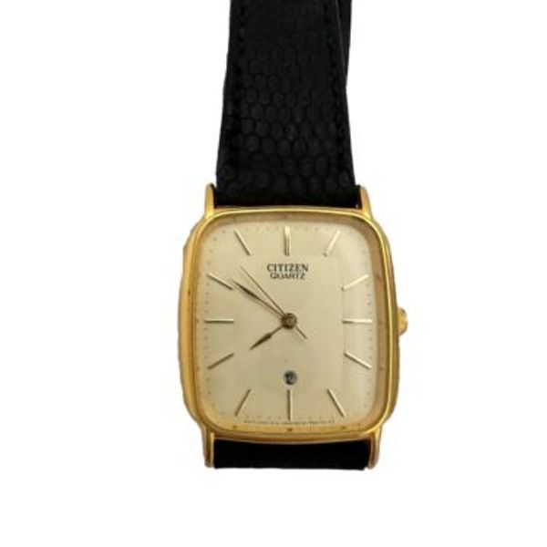 Vintage Citizen Mens Gold Leather Strap Metal Rectangular Quartz ...