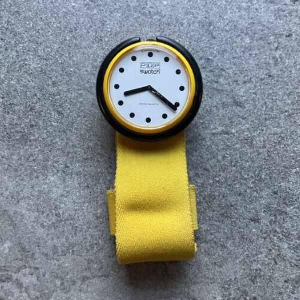 Swatch Pop Watch Rare Black Dots White Dial With Yellow Case 1987 Bin T ...