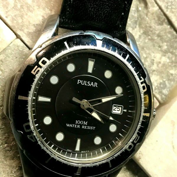 Men's PULSAR "VX42-X062" BLACK DIAL Diver-Style Quartz Watch 100M ...