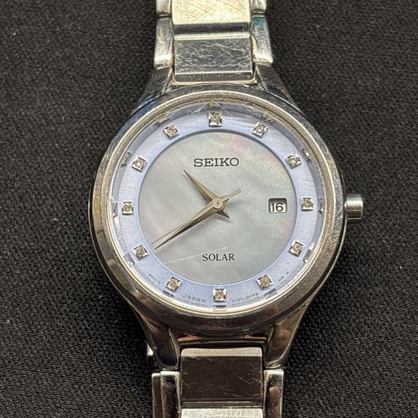 Seiko Solar Watch Women 28mm Blue Dial Date Round V137-0FP8 6.25â Band ...