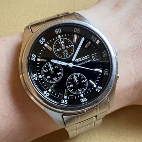 Seiko Chronograph V657-7100 Black Dial Quartz Men's Watches ...