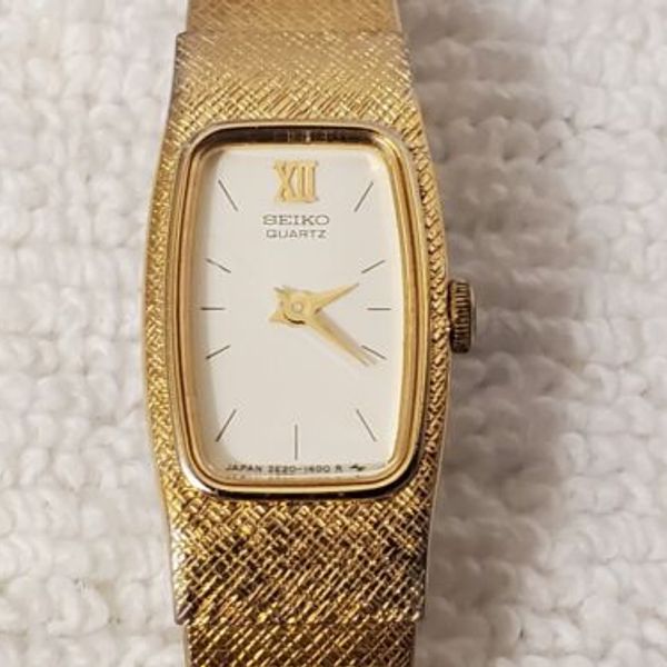 Vintage Seiko Women's Quartz Watch Cream Dial Gold Tone One Jewel Base ...