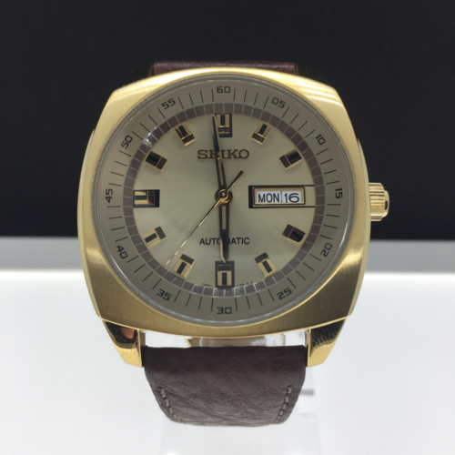 Seiko Men's Recraft Champagne Dial Automatic Leather Band Watch SNKN02 ...