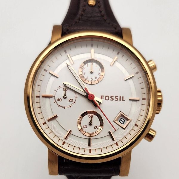 Vintage Fossil Original Boyfriend Chronograph Rose Gold Brown Leather ...