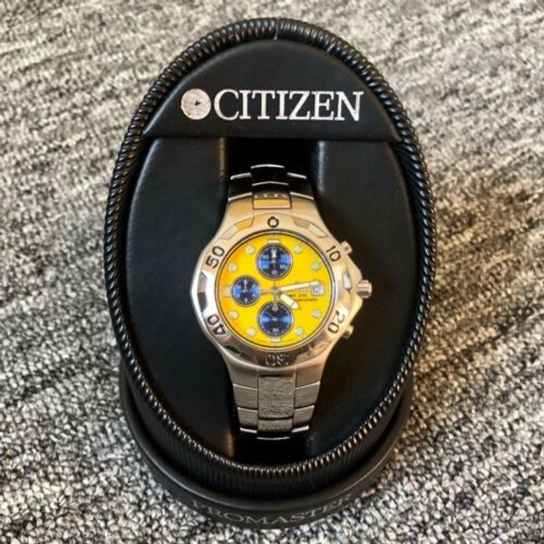 CITIZEN PROMASTER Stainless Chronograph Watch - Yellow/Silver 38mm ...