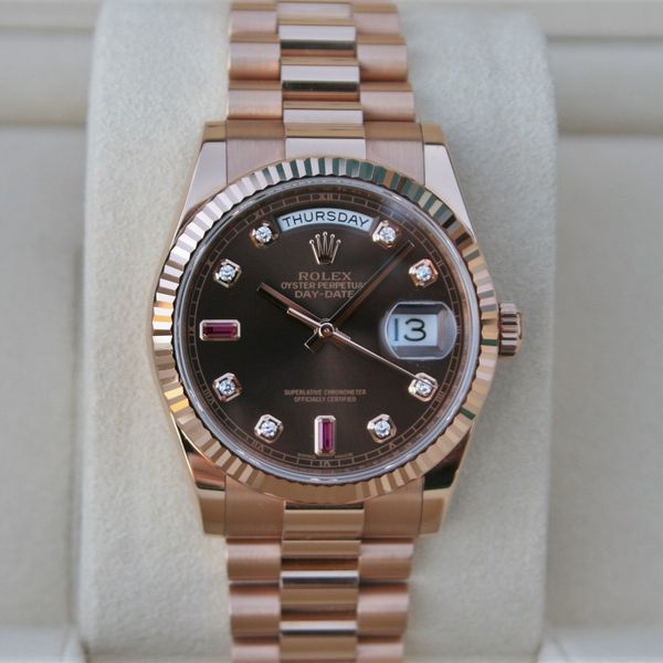 FS: Rolex 118235 Day-Date Chocolate Ruby Diamond Dial Mint and Complete ...