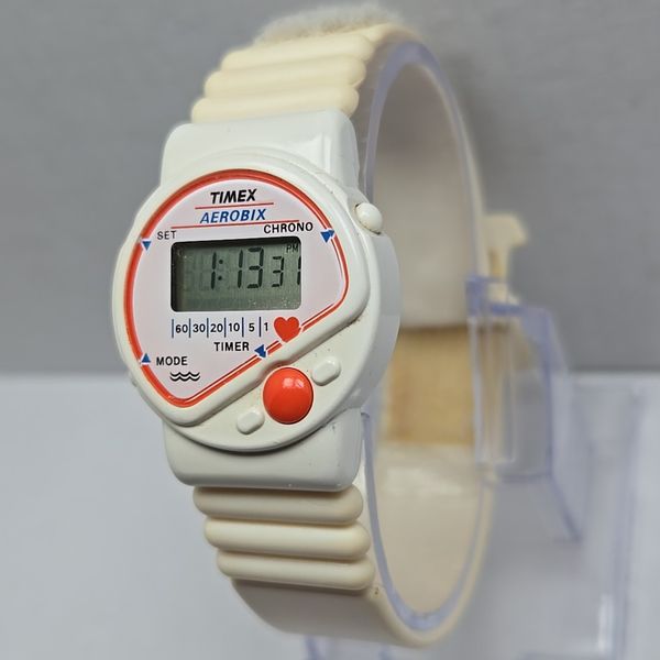 Vintage 1989 Timex Aerobix Digital Watch White Red Rare New Battery ...