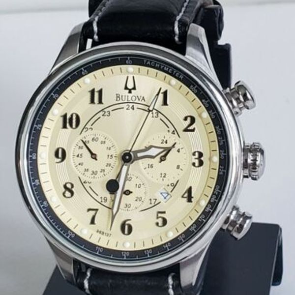 Bulova Chronograph 45mm case leather band men's watch 96B137 ...