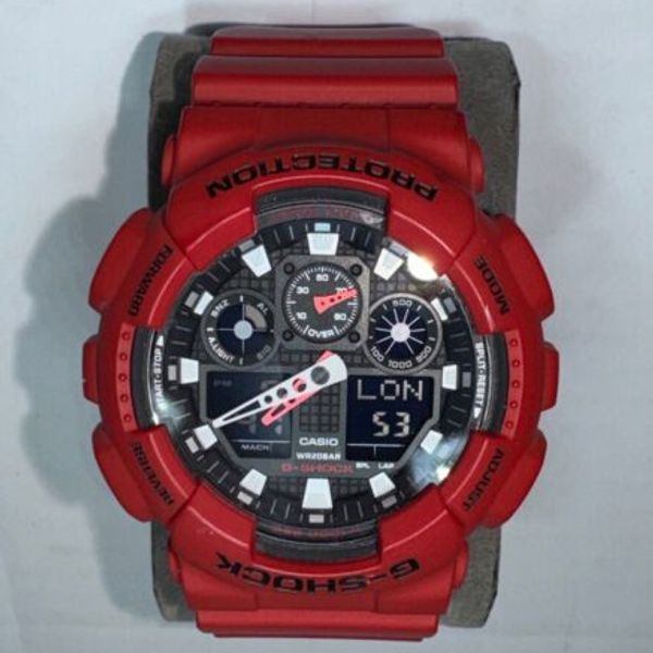 OEM Casio G-Shock GA100B Analog Digital Red Resin Black Dial Watch w ...