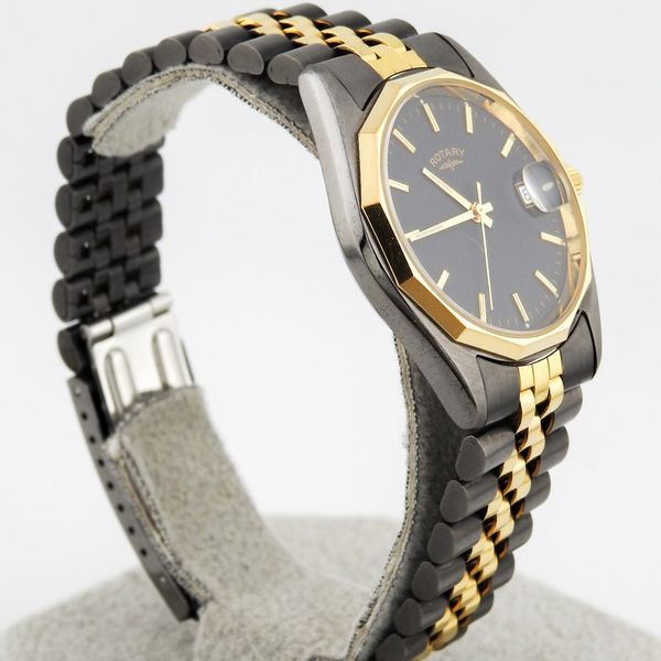Rotary 4333 Two-Tone gunmetal gold plated Men's Wristwatch jubilee ...