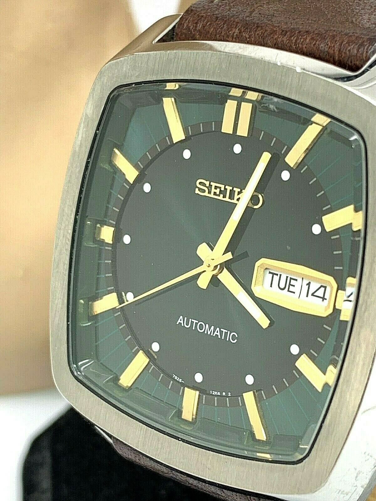 Seiko Recraft Automatic Green Dial Day Date Brown Leather Band Mens ...